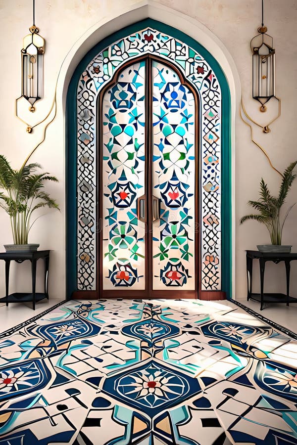 Arabic, Islamic Style Interior. Rattan Chair, Table and Arabic Pattern ...