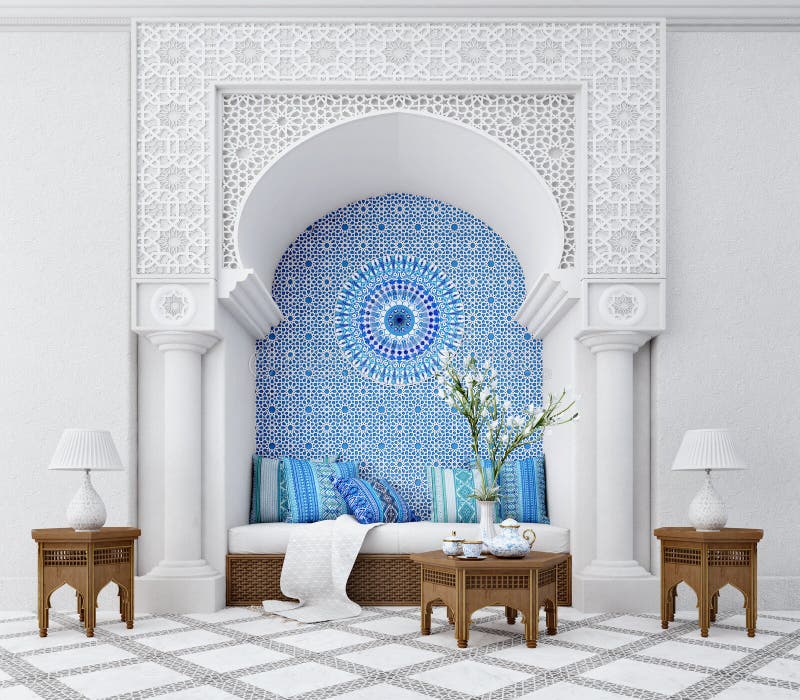 Arabic,Islamic Style Living Room Interior Design with Arch and Arabic ...