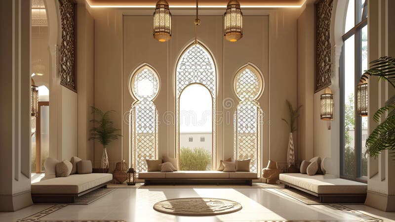 Arabic,Islamic Style Living Room Interior Design with Arch and Arabic ...