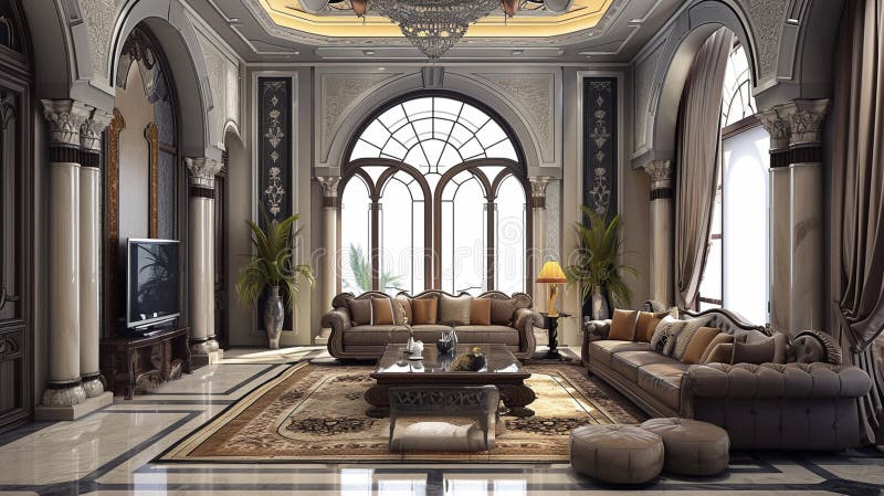 Arabic,Islamic Style Living Room Interior Design with Arch and Arabic ...