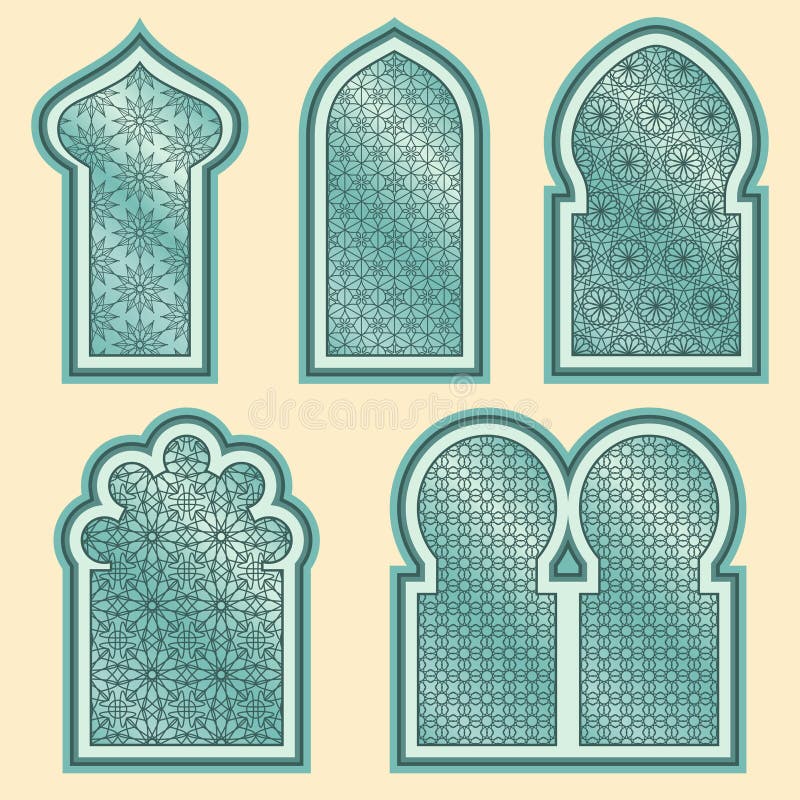 Islamic Windows and Doors with Arabian Art Ornament Pattern Vector Set ...