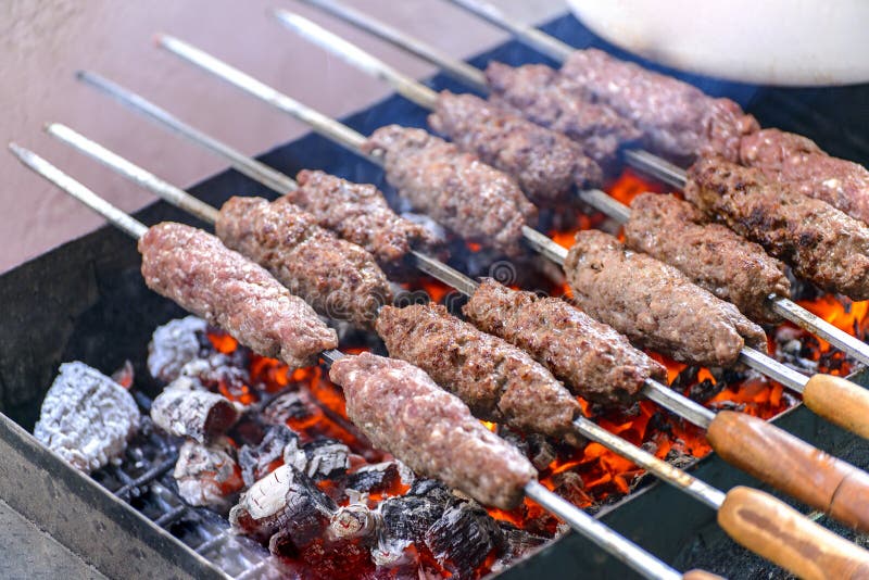 Arabic Kofta Sticks during Grill Stock Photo - Image of lamb, kofta ...