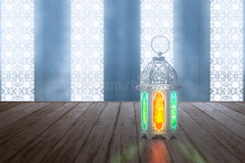 Arabic Lamp with Colorful Light on Wooden Table Stock Image - Image of ...