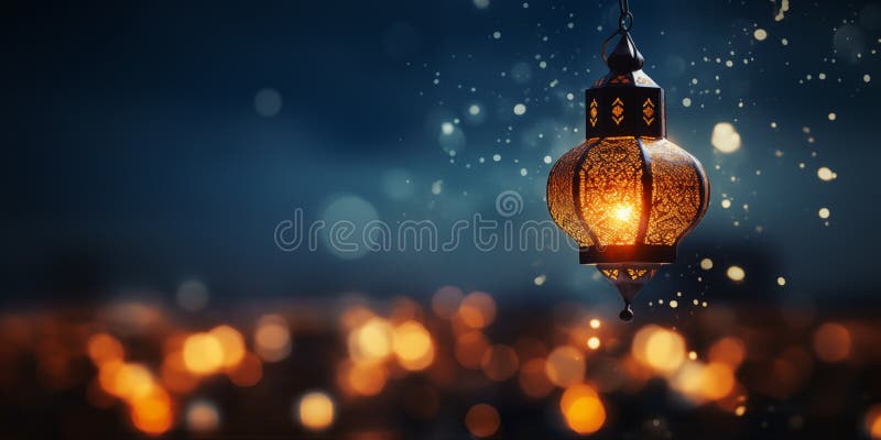 Arabic Lantern with Bokeh Lights in the Background and Copyspace. Stock ...