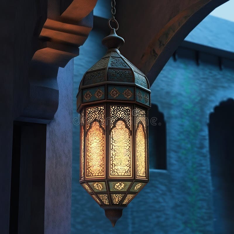 Arabic Lantern Hanging. 3D Model. Ornate Design. Illuminated Light ...