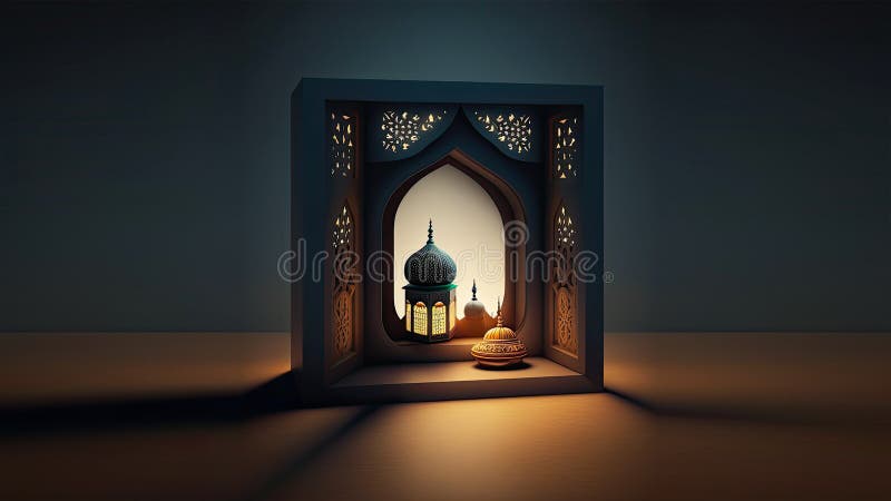 Arabic Lantern with Mosque Inside Islamic Window. Islamic Religious ...
