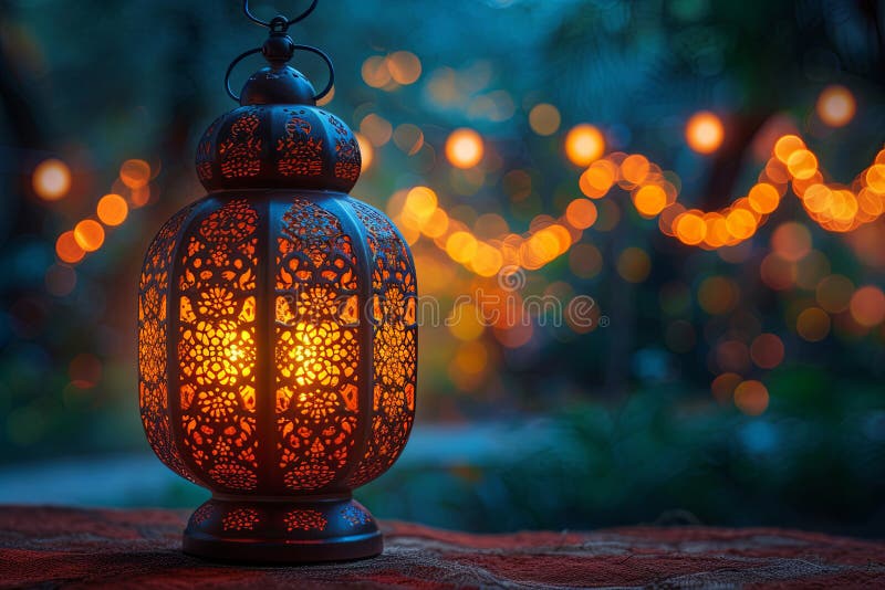 Arabic Lantern with a Yellow Light Shining through the Holes at Ramadan ...