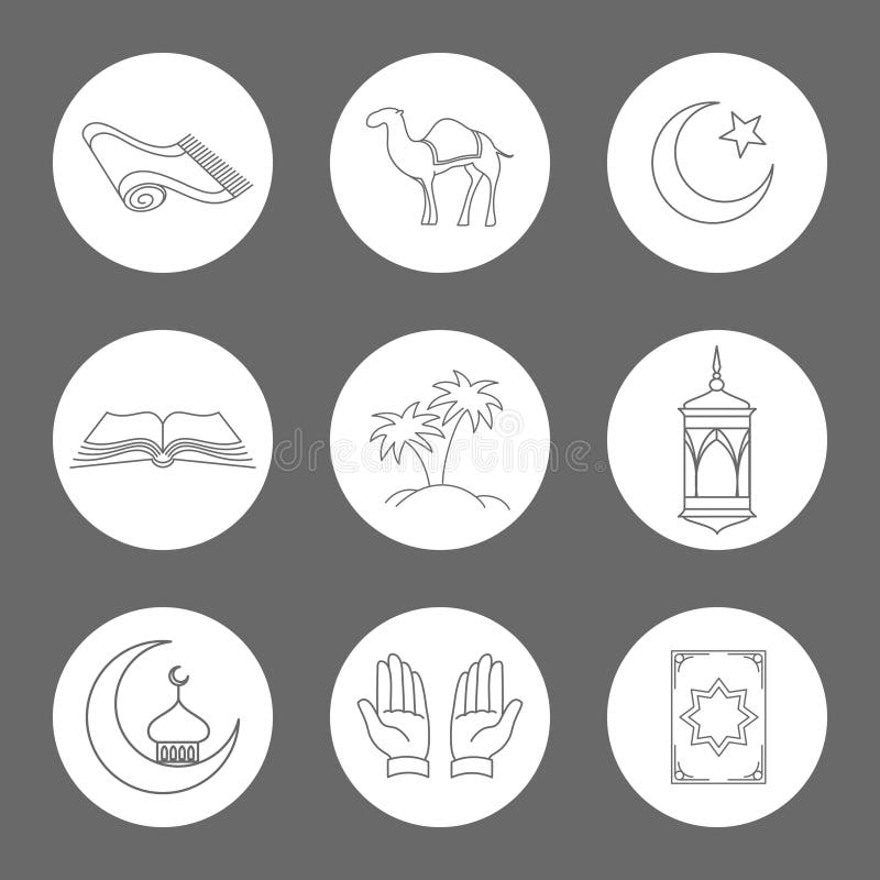 Arabic linear icons set stock vector. Illustration of moon - 93426783