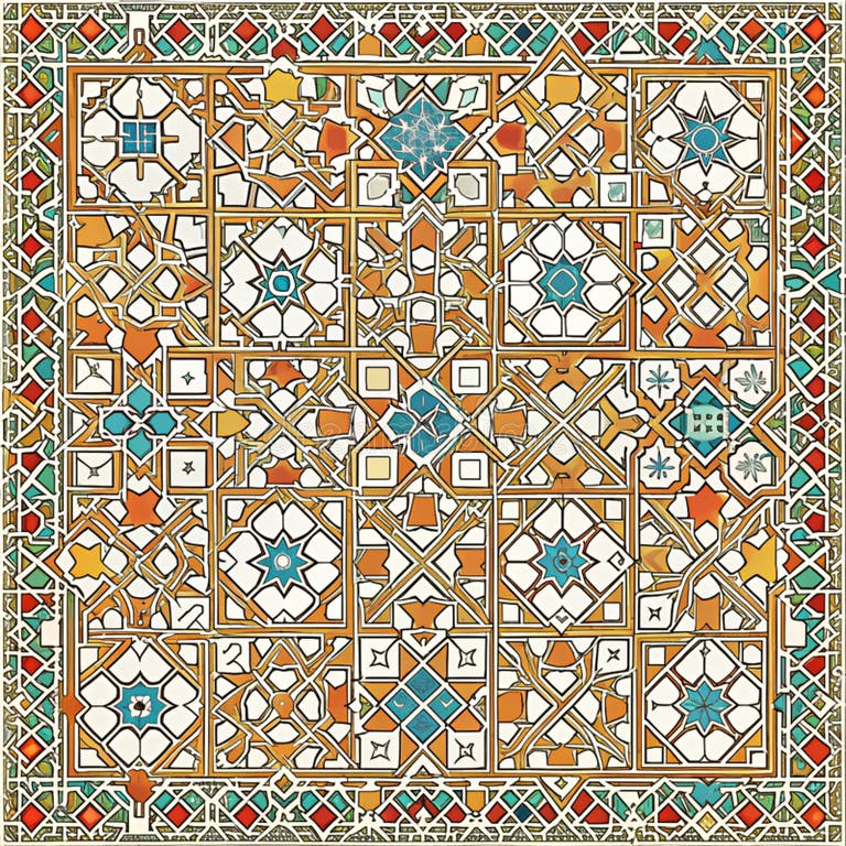 Arabic Linear Mosaic Pattern Isolated on White Background Stock ...