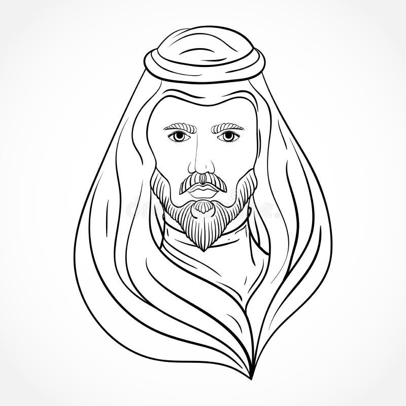 Arabic Man. Black and White Hand Drawn Vector Illustration Stock Vector ...