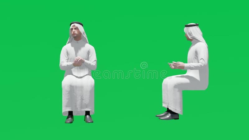 Arabic Man Sitting Pose Front View and Side View, Realistic 3D People ...