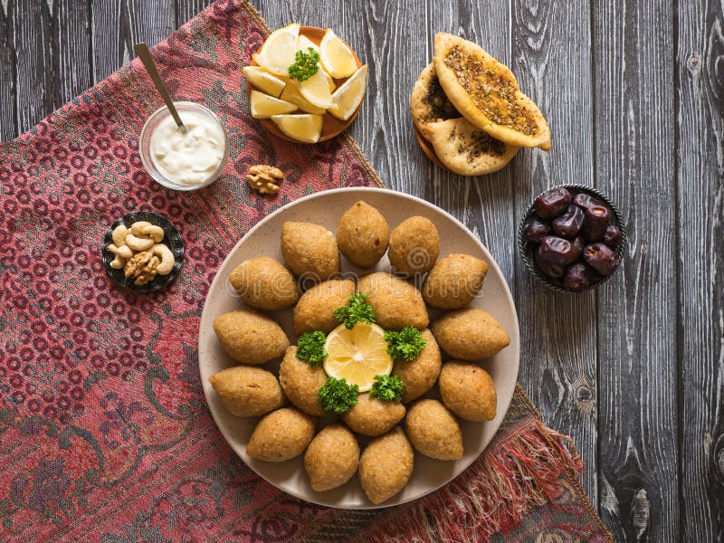 Arabic Meat Appetizer Kibbeh. Traditional Arabic Kibbeh with Lamb and ...