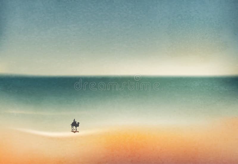 Arabic Merchant Riding a Camel Along the Beach, Illustration Stock ...