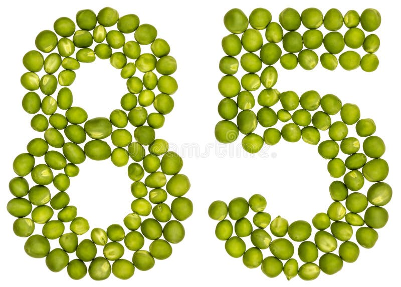 Arabic Numeral 85, Eighty Five, from Green Peas, Isolated on White ...