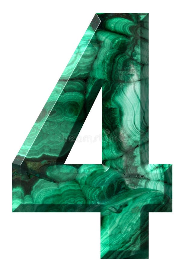 Arabic Numeral 4, Four, from Natural Green Malachite, Isolated on White ...