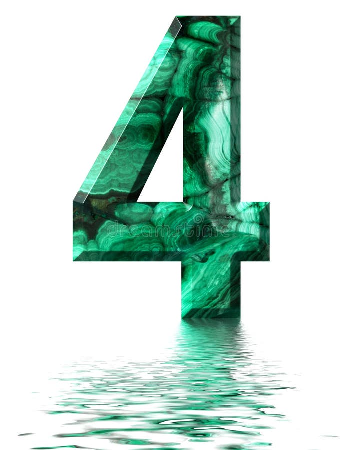 Arabic Numeral 4, Four, from Natural Green Malachite, Reflected on the ...