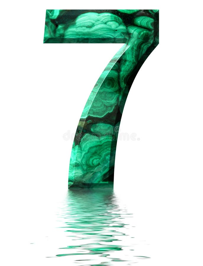 Arabic Numeral 7, Seven, from Natural Green Malachite, Reflected on the ...