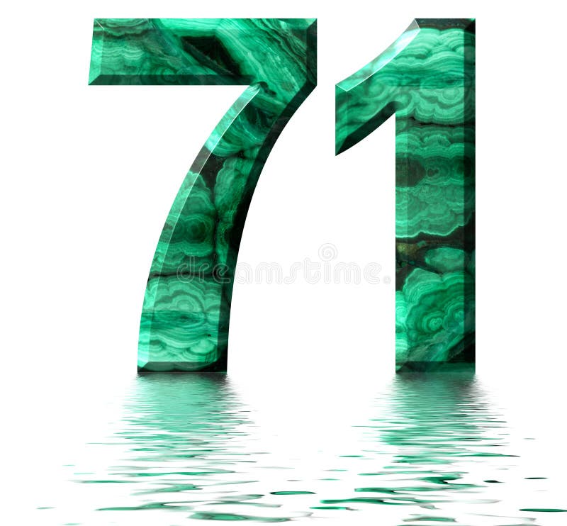 Arabic Numeral 71, Seventy One, from Natural Green Malachite, Reflected ...