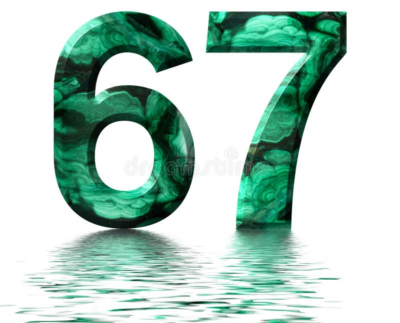 Arabic Numeral 67, Sixty Seven, from Natural Green Malachite, Reflected ...