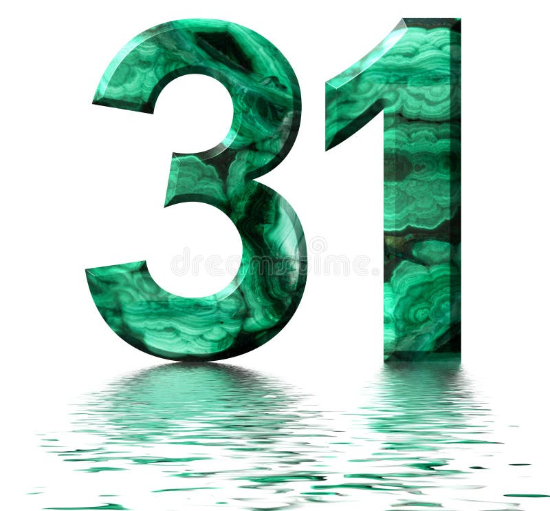 Arabic Numeral 31, Thirty One, from Natural Green Malachite, Reflected ...