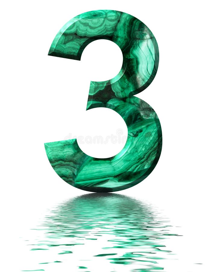 Arabic Numeral 3, Three, from Natural Green Malachite, Reflected on the ...