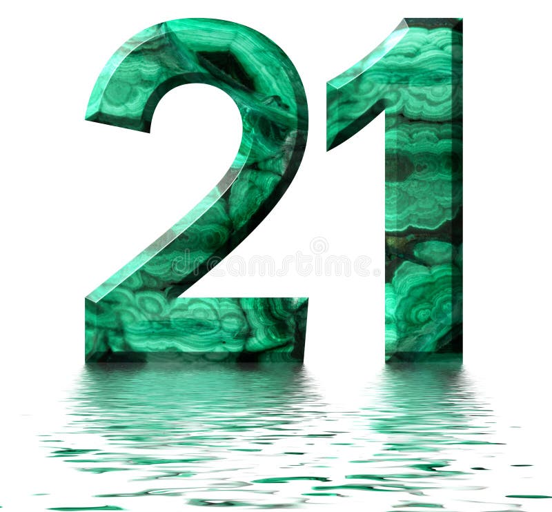 Arabic Numeral 21, Twenty One, from Natural Green Malachite, Reflected ...