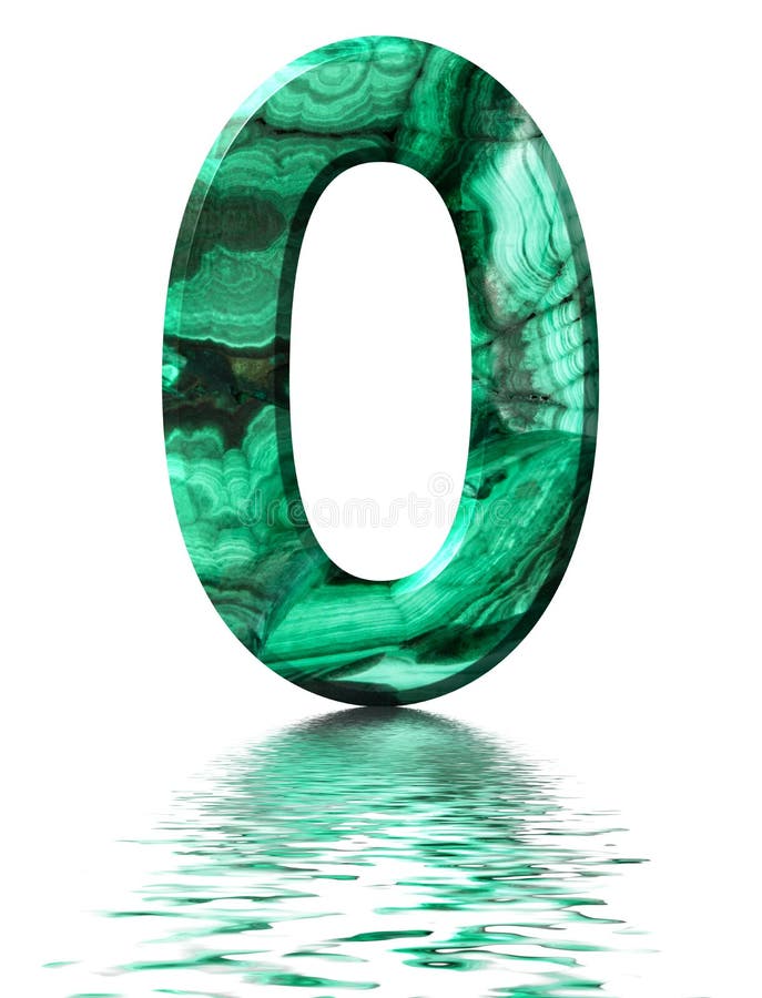 Arabic Numeral 0, Zero, from Natural Green Malachite, Reflected on the ...