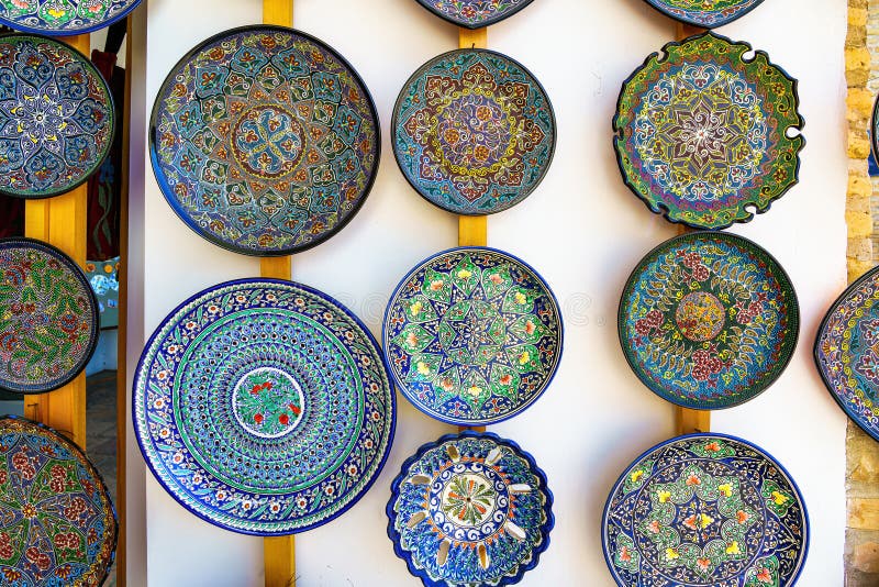 Arabic Painted Ceramic Plates on the Wall. Stock Image - Image of ...
