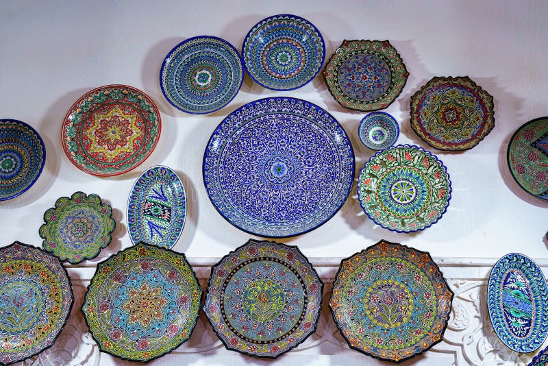 Arabic Painted Ceramic Plates on the Wall. Stock Photo - Image of ...