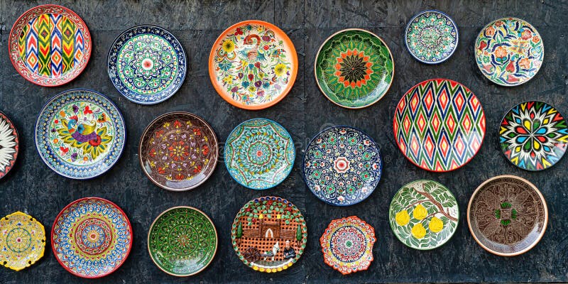 Arabic Painted Ceramic Plates on the Wall. Stock Photo - Image of ...