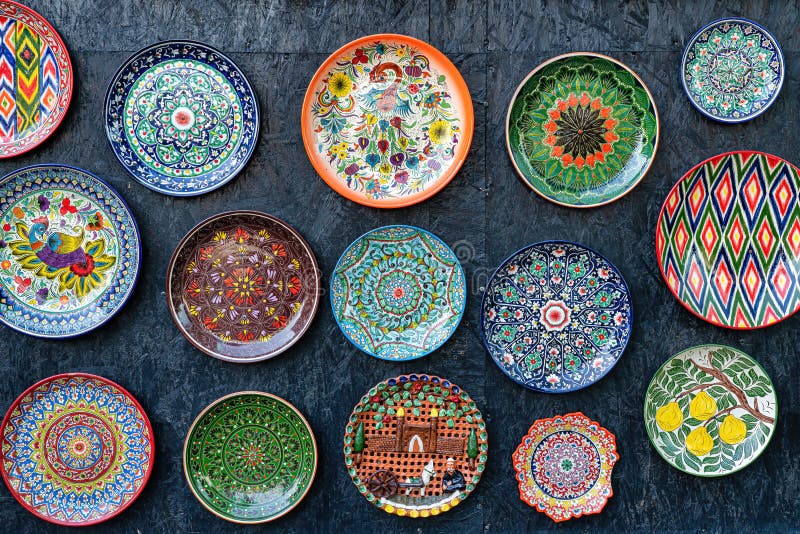 Arabic Painted Ceramic Plates on the Wall. Stock Image - Image of ...