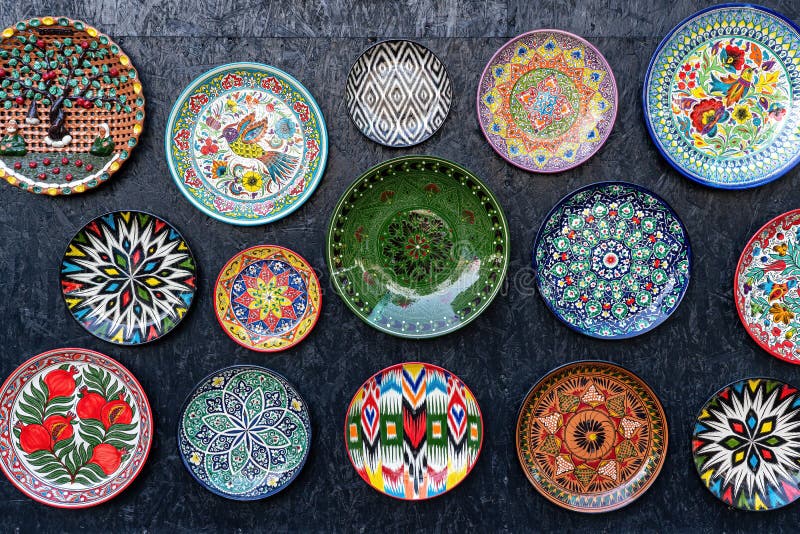 Arabic Painted Ceramic Plates on the Wall. Stock Image - Image of ...