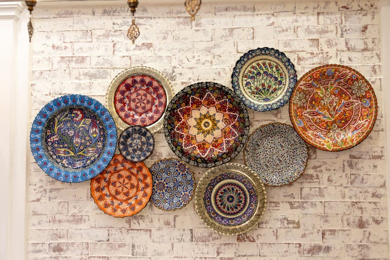 Arabic Painted Ceramic Plates Hanging on the Wall Stock Photo - Image ...