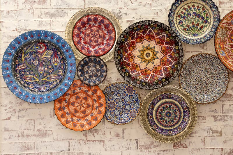 Arabic Painted Ceramic Plates Hanging on the Wall Stock Photo - Image ...