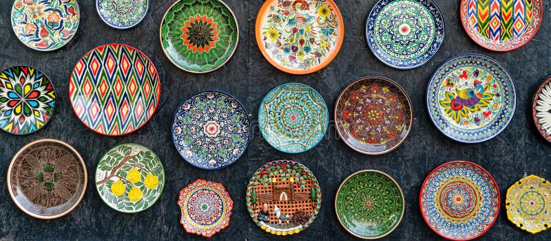 Arabic Painted Ceramic Plates on the Wall. Stock Photo - Image of ...