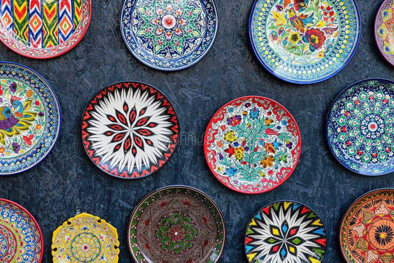 Arabic Painted Ceramic Plates on the Wall. Stock Photo - Image of ...