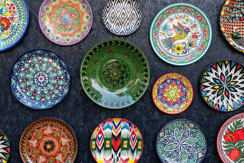 Arabic Painted Ceramic Plates on the Wall. Stock Image - Image of ...