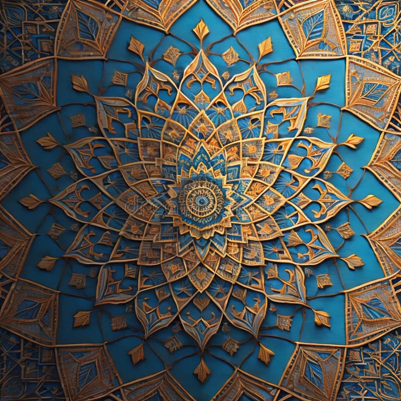 Arabic Pattern on Blue Wall. Generative Ai Stock Illustration ...