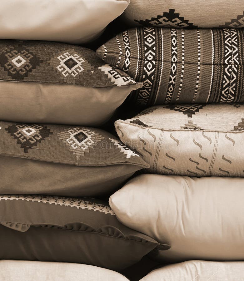 Arabic Pillows Texture with Ornament Pattern. Sepia Style Stock Image ...