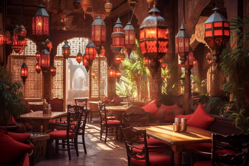 Arabic Restaurant Interior with Traditional Decor and Lanterns Stock ...