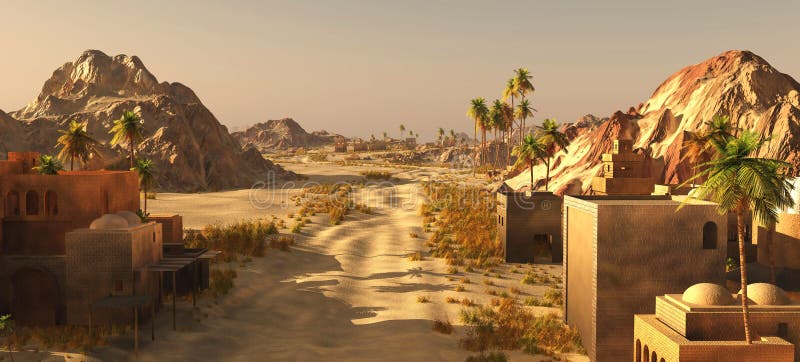 Arabic Small Town on Desert, 3d Rendering Stock Illustration ...