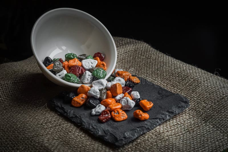 Colorful Stone Candy Chocolate Scattered from a Cup Stock Photo - Image ...