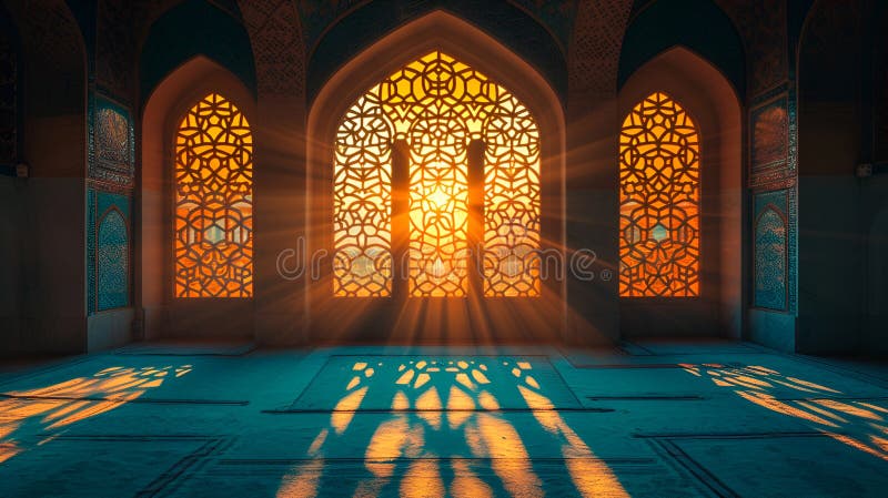 Arabic-style Building Interior with Ornate Windows Stock Illustration ...
