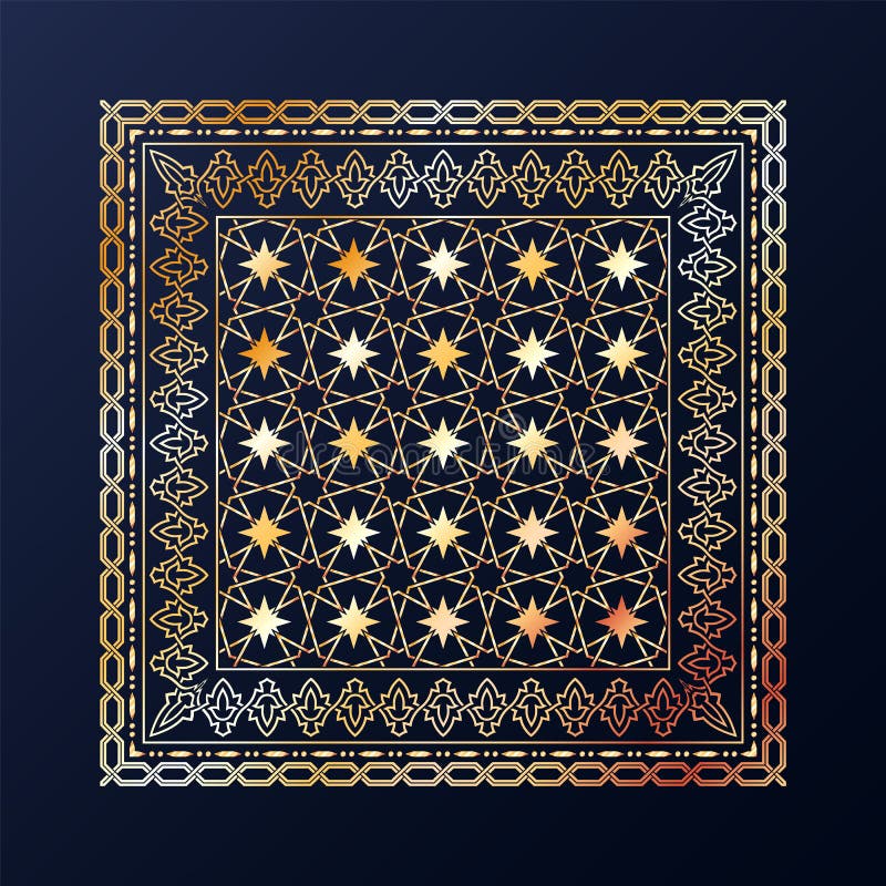 Arabic Style Golden Ornamental Vector Pattern on Black Background ...