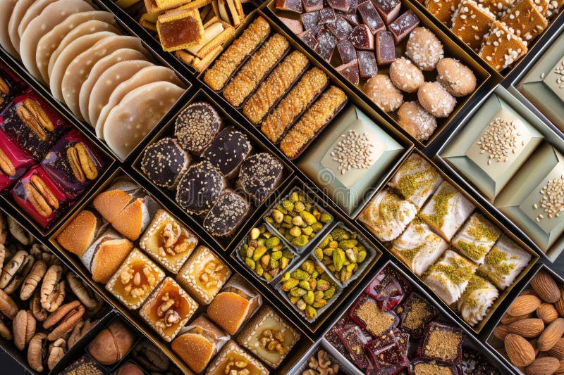 Arabic Sweets Boxes Showing Several Shapes and Types of Traditional ...