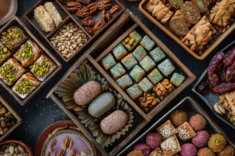 Arabic Sweets Boxes Showing Several Shapes and Types of Traditional ...