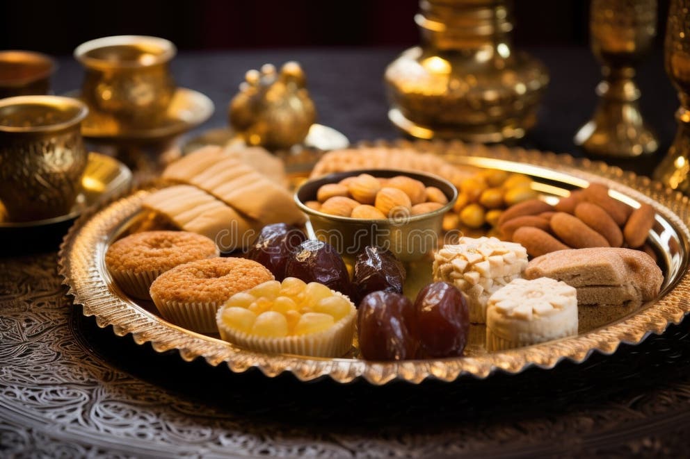 Arabic Sweets and Pastries on a Gold Platter Stock Image - Image of ...