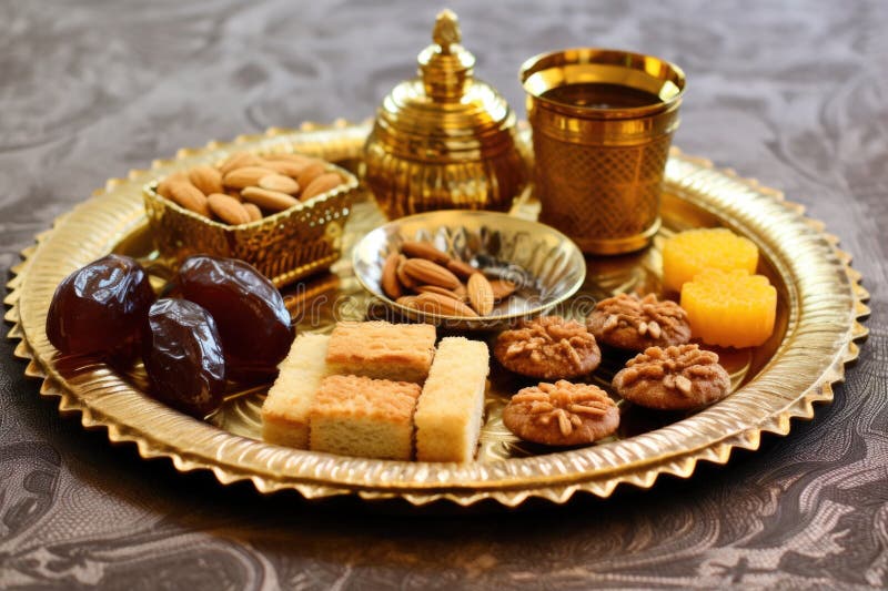 Arabic Sweets and Pastries on a Gold Platter Stock Image - Image of ...