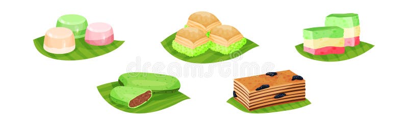 Arabic Sweets Served on Green Leaf Vector Set Stock Vector ...
