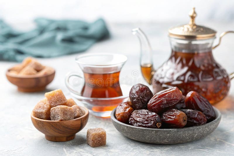 Arabic Tea and Dates Background. Traditional Arabic Tea with Dry ...